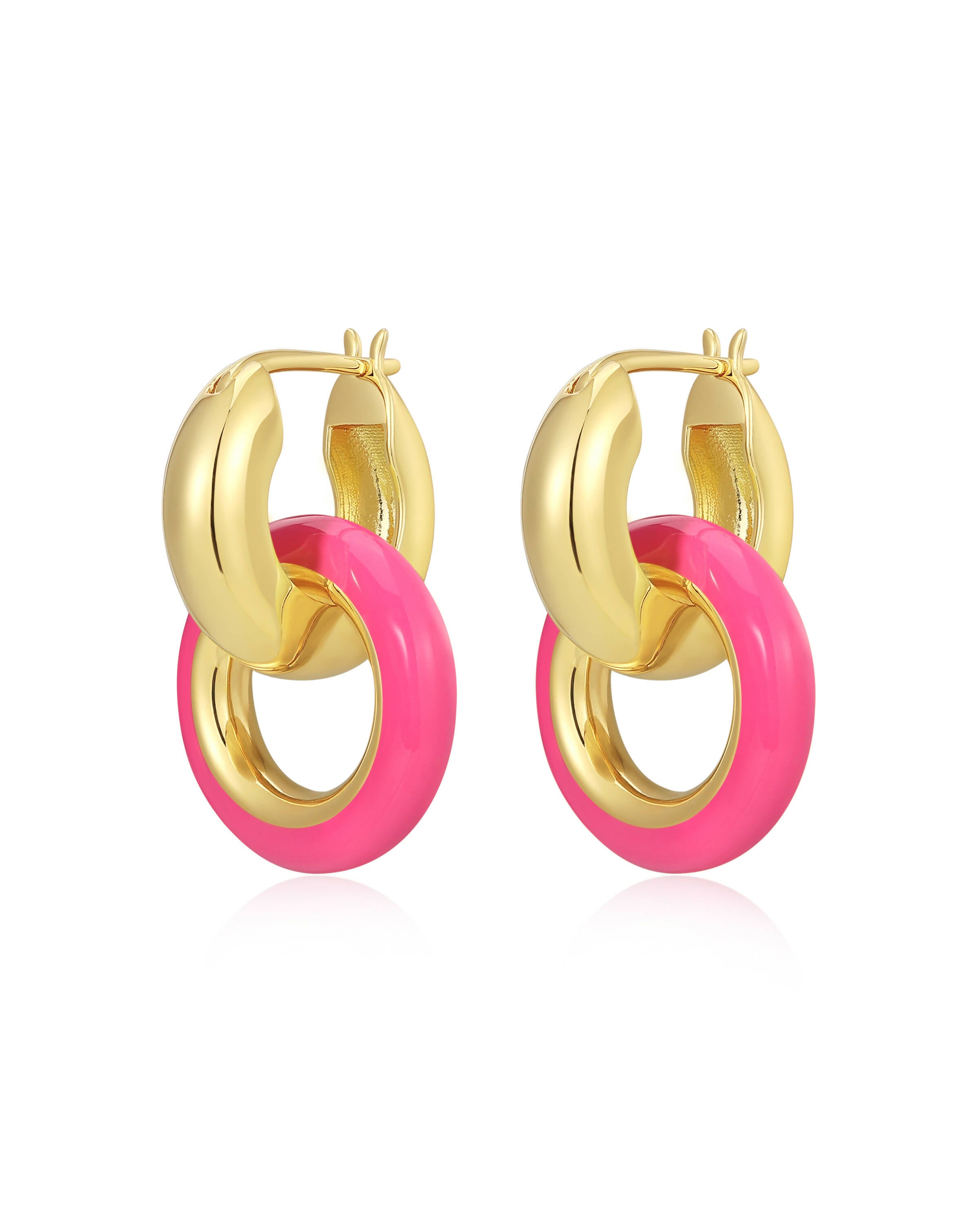 Pave Interlock Hoops Hot Pink Gold – LINK